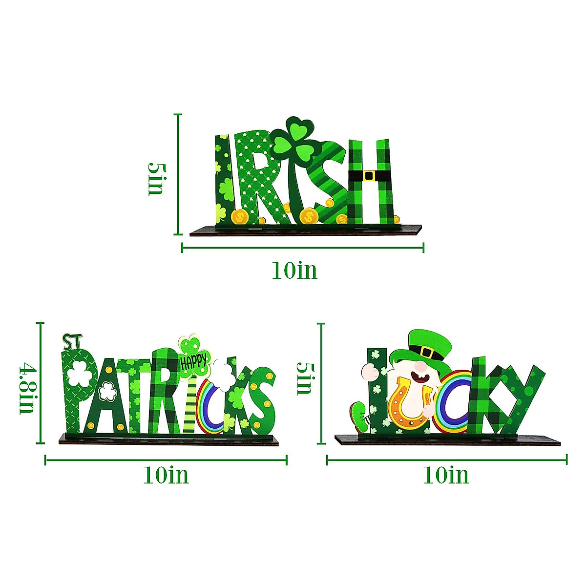 Bunny Chorus St Patricks Day Decorations 3Pcs, Lucky Wooden Table Sign, Irish Themed Gnome Tabletop Centerpiece Shamrock Gold Coins Gift for Home, Party Supplies Décor