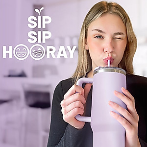 Crave Cups 40oz Tumbler with Lid and Straw l Reusable Spill Proof Double Wall Insulated Stainless Steel Water Bottle Travel Mug l Cupholder Friendly Vacuum Sealed Tumbler with Handle (Lavender)