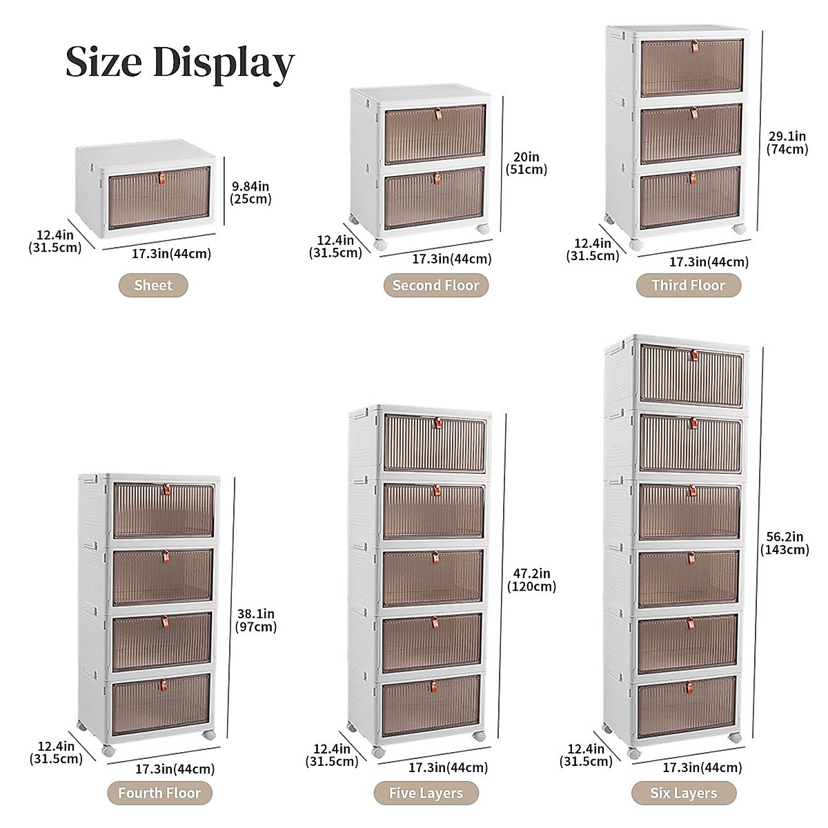 YYW Collapsible Storage Bins with Lids- 36QT Folding Storage box with Wheels, Clear Stackable Plastic Containers for Closets Organizer (Four layers 44*31.5*97)