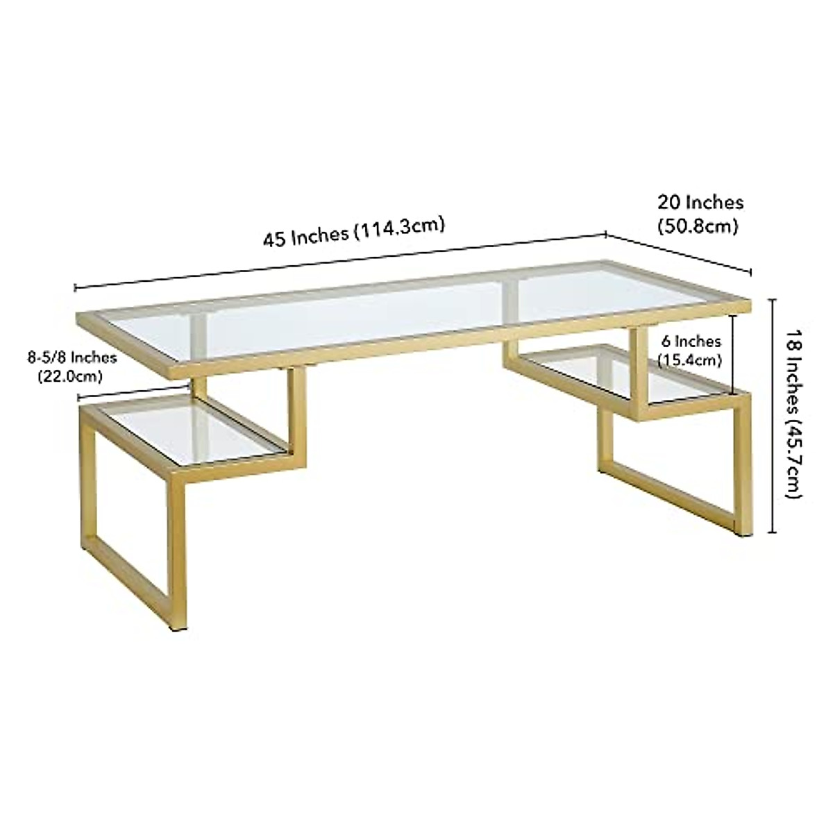 Zander 45'' Wide Rectangular Coffee Table in Brass