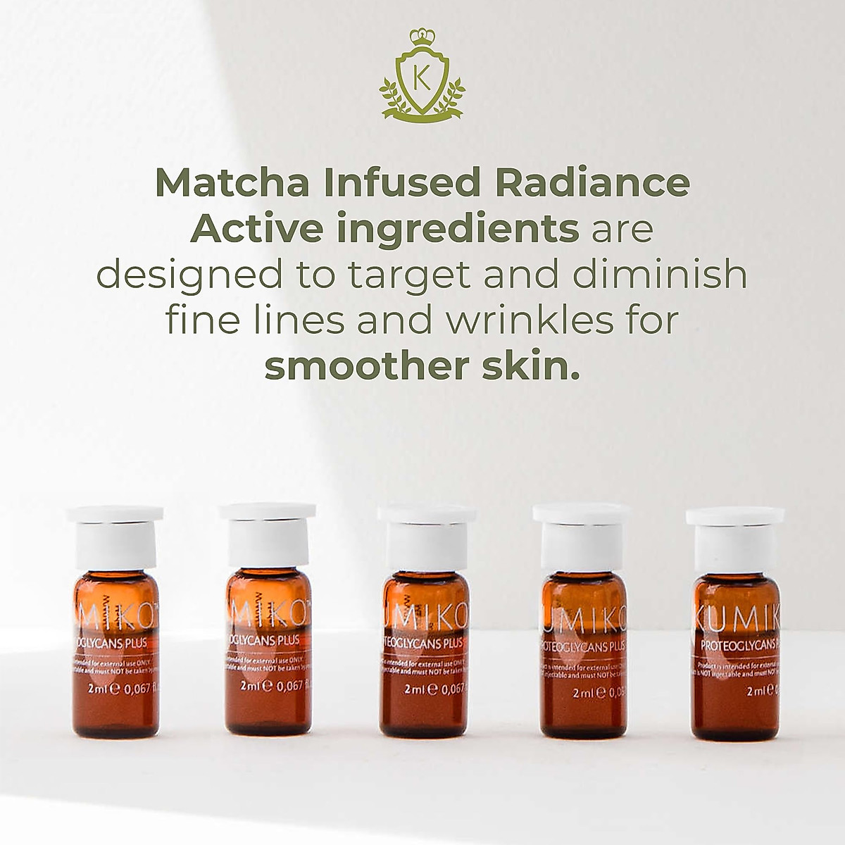 KUMIKO Ultimate Age Defying Matcha Revitalizing Facial Ampoule for Men and Women - Facial Serum Hydrates & Plumps Skin - Defend, Restore and Rejuvenate All Skin Types with Vitamin C - 15 Vials
