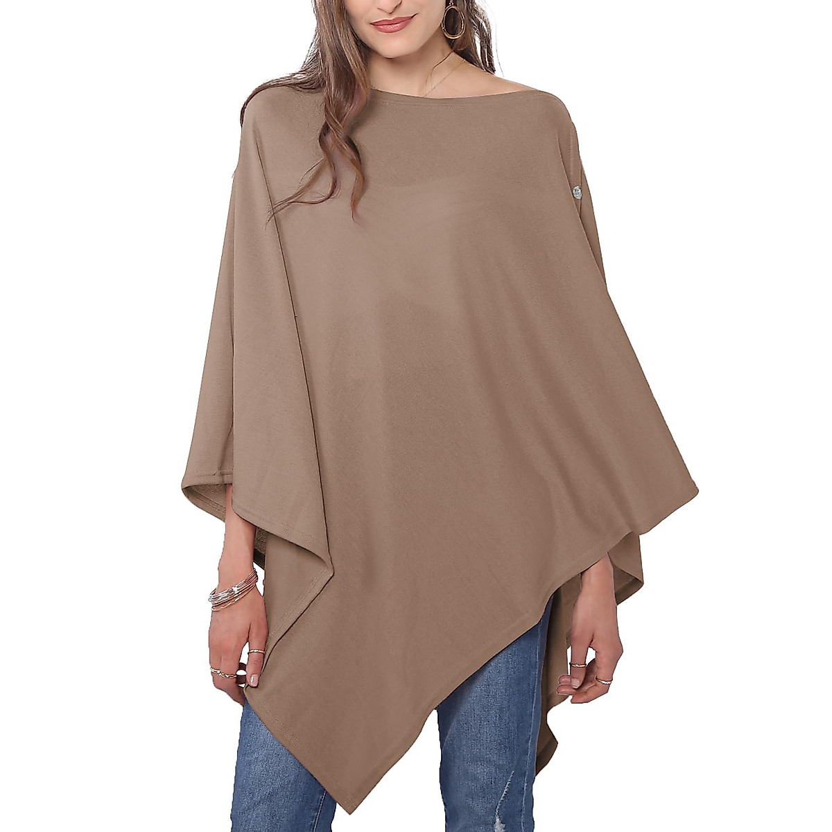 MissShorthair Women's Lightweight Knitted Scarf Poncho Sweater Cape Shawl Versatile Spring Summer Ponchos Wraps Khaki