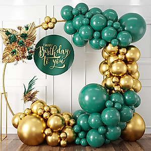 Green and Gold Balloons, 60Pcs 12 Inch Metallic Gold Emerald Forest Hunter Dark Green Balloons, Latex Helium Party Balloons for Wedding Birthday Graduation Anniversary Jungle Safari Party Decorations