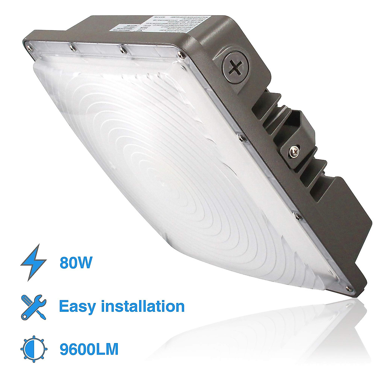 ZJOJO Canopy Lights 80W LED Canopy Lights Outdoor 9600LM 300-600W MH/HPS/HID Equiv Replacement,CETLus-Listed Canopy LED Lights 5000K Daylight White 120VAC,IP65 Waterproof Ceiling Garage Lights