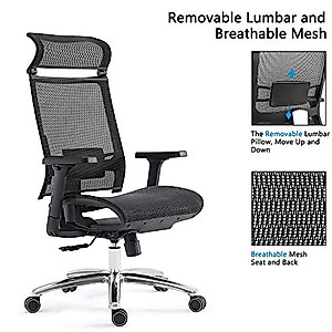 BILKOH Ergonomic Office Chair with Mesh Seat & Adjustable Lumbar Support, High Back Desk Chair with Breathable Mesh, Wide Headrest & Reclining Swivel Task Chair, 3D Armrest & Height Computer Chair