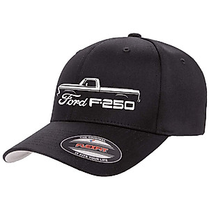 1973-77 Ford F250 Pickup Truck Outline Design Flexfit 6277 Athletic Baseball Fitted Hat Cap Black L/XL