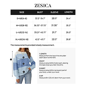 ZESICA Women's Casual Fall Long Sleeve Crew Neck Striped Color Block Loose Fit Soft Knit Oversized Sweaters Pullover Tops,Blue,Large