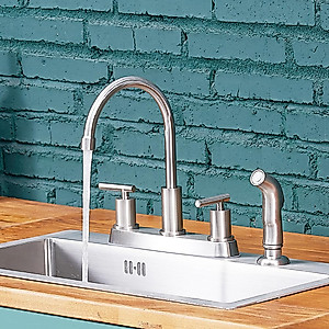 Kitchen Faucet with Sprayer, Brushed Nickel Kitchen Sink Faucet, 3 or 4 Hole RV Faucet for Kitchen Sink, Stainless Steel Touch Kitchen Faucet with Side Sprayer, TDLKF024L