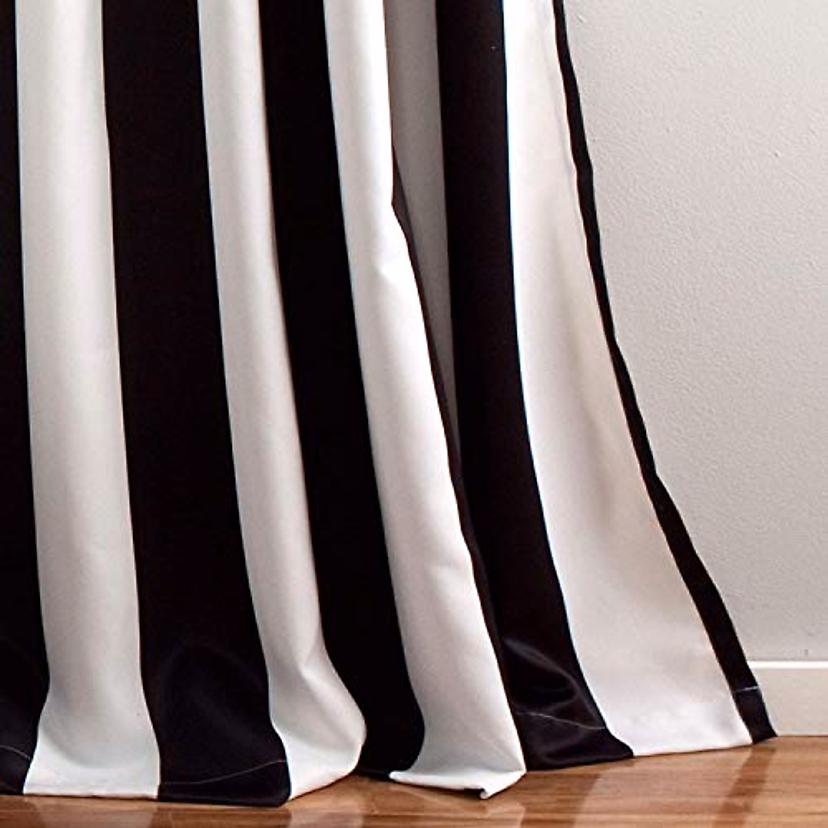 Lush Decor Wilbur Room Darkening Striped Window Panel Curtains Set (Pair), 84 in L, Black