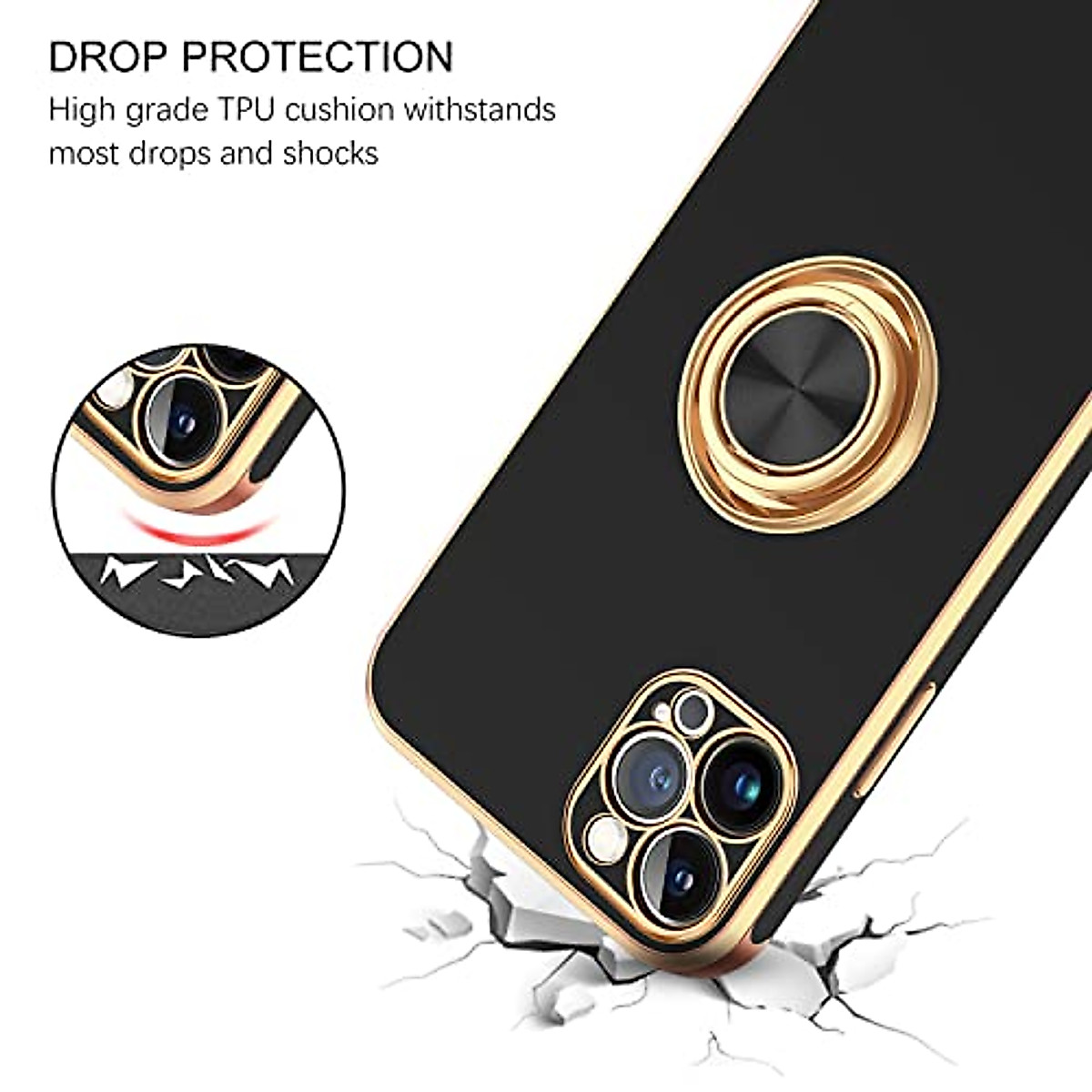 BENTOBEN iPhone 13 Pro Case, iPhone 13 Pro Phone Case, Slim Fit 360° Ring Holder Kickstand Magnetic Car Mount Supported Protective Non-Slip Girls Boys Women Men Case Cover for iPhone 13 Pro 6.1, Black