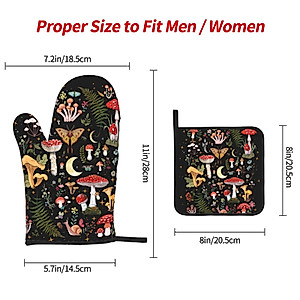 Cute Mushroom Oven Mitts and Pot Holders Sets of 3,Funny Black Gothic Witchy Gifts Heat Resistant Kitchen Mitts Non Slip Washable for Cooking Grilling Baking BBQ Kitchen Decor