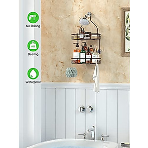SMARTAKE Hanging Shower Caddy, Bathroom Over Head Shower Organizer for Shampoo, Anti-Swing Design 2 Tier Shower Caddy Storage for Toilet or Bathtub, Rustproof Brown 19.2"x 9.8"x4.7"