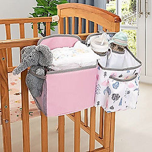 Hanging Diaper Caddy Organizer,Baby Diaper Organizer Bag Storage for Baby Essentials- Baby Diaper Stacker for Crib,D02 PINK
