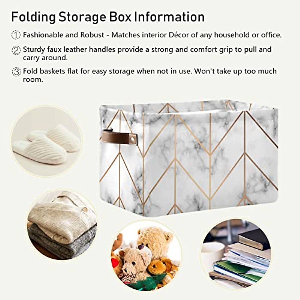 AUUXVA Geometric Line Marble Print Storage Bin Canvas Toys Storage Basket Bin Large Storage Cube Box Collapsible with Handles for Home Office Bedroom Closet Shelves,2 pcs