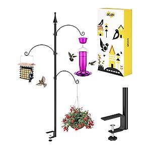 iBorn Shepherds Hooks for Outdoor Clamp On Deck Hook for Bird Feeder 45 Inch Bird Feeder Hangers for Deck Railing Humming Bird Feeders Hanging Tri-Hooks 2024 New (Feeders are Not Included)