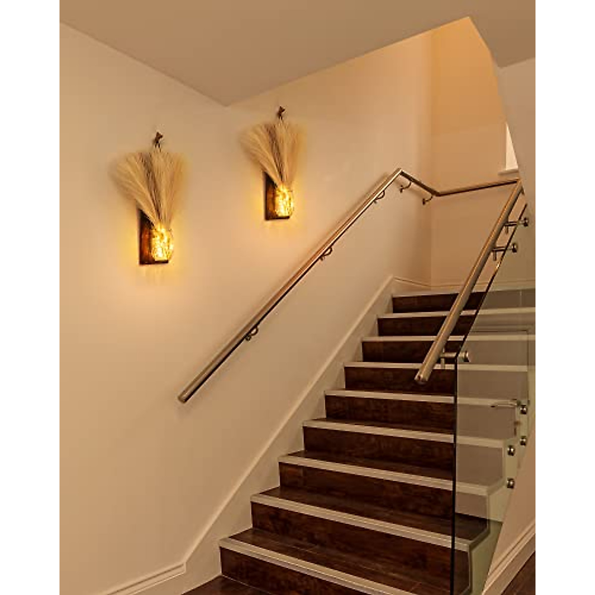 Mason Jar Wall Decor with LED Lights, JACKYLED Rustic Mason Jar Sconces with 12 PCS Faux Pampas Grass, Wall Art Decor for Boho Home Decor, Farmhouse, Bedroom, Kitchen, Living Room Hallway Decorative