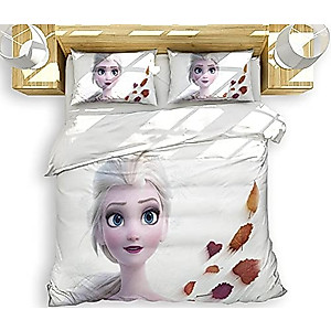 AKARDO Elsa Ice Princess Queen Anime Duvet Covers Soft Microfiber Washed Duvet Cover Set 3 Pieces with Zipper Closure,Beding Set (01,Twin (68"x86"))