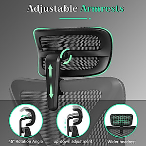 T23 Ergonomic Office Chair,Mesh Computer Desk Chairs with Adjustable Lumbar Support,Headrest,3-D Armrests,Swivel Wheels,Rolling Home Office Desk Chairs for Long Hours (Black)