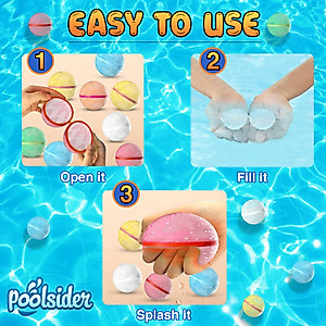 Reusable Water Balloons For Kids (8 Pack) | Refillable Water Balloons With Mesh Bag | Reusable Water Balls | Magnetic Water Balloons | Latex-Free Silicone Water Balloon | Poolsider Reusable Balloons