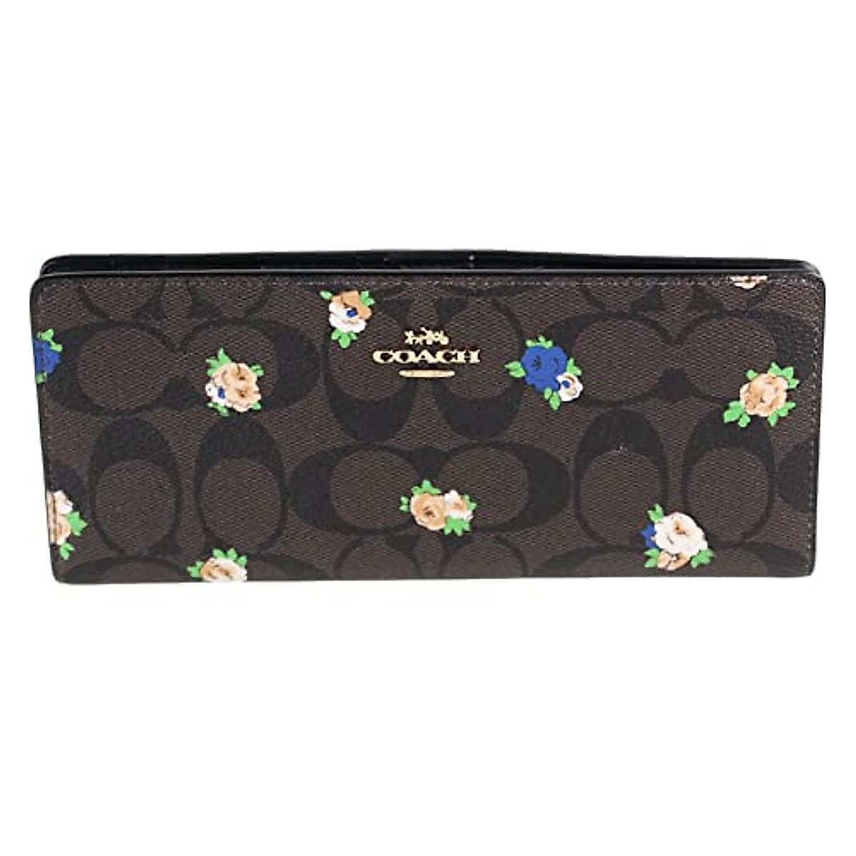 COACH Womens Slim Wallet In Leather (IM/Brown Black Multi With Vintage Mini Rose Print)