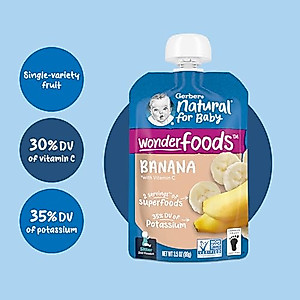 Gerber Baby Food Pouches, 2nd Food for Sitter, WonderFoods, Banana, 3.5 Ounce (Pack of 12)