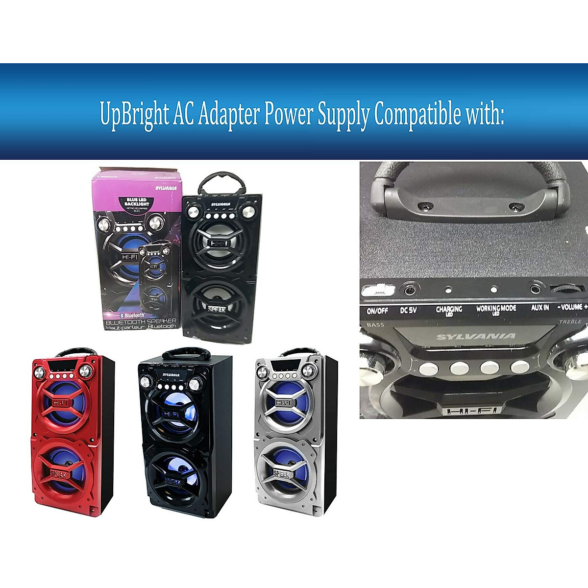 UpBright 5V AC/DC Adapter Compatible with Sylvania Blue LED Hi-Fi Speak Portable Bluetooth BT Speaker SP328 SP328-B Black DVE DSA-12CB-05 050200 DSA-12CB-05050200 DC5V 3.5mm USB Power Supply Charger