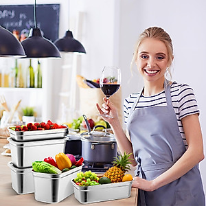 Suttmin 9 Pcs Stainless Steel Food Storage Containers with Lids 1/3 Size Hotel Pans Steam Table Pan Metal Meal Food Containers for Restaurant Stackable Kitchen Freezer Buffet, 2.5/4/6 Inch Deep