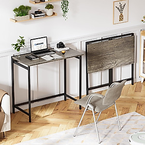 Elephance Folding Desk No Assembly Required 31.5" Small Foldable Computer Desk for Small Spaces, Space Saving Study Writing Office Desk Foldable Table for Home Office Black Oak