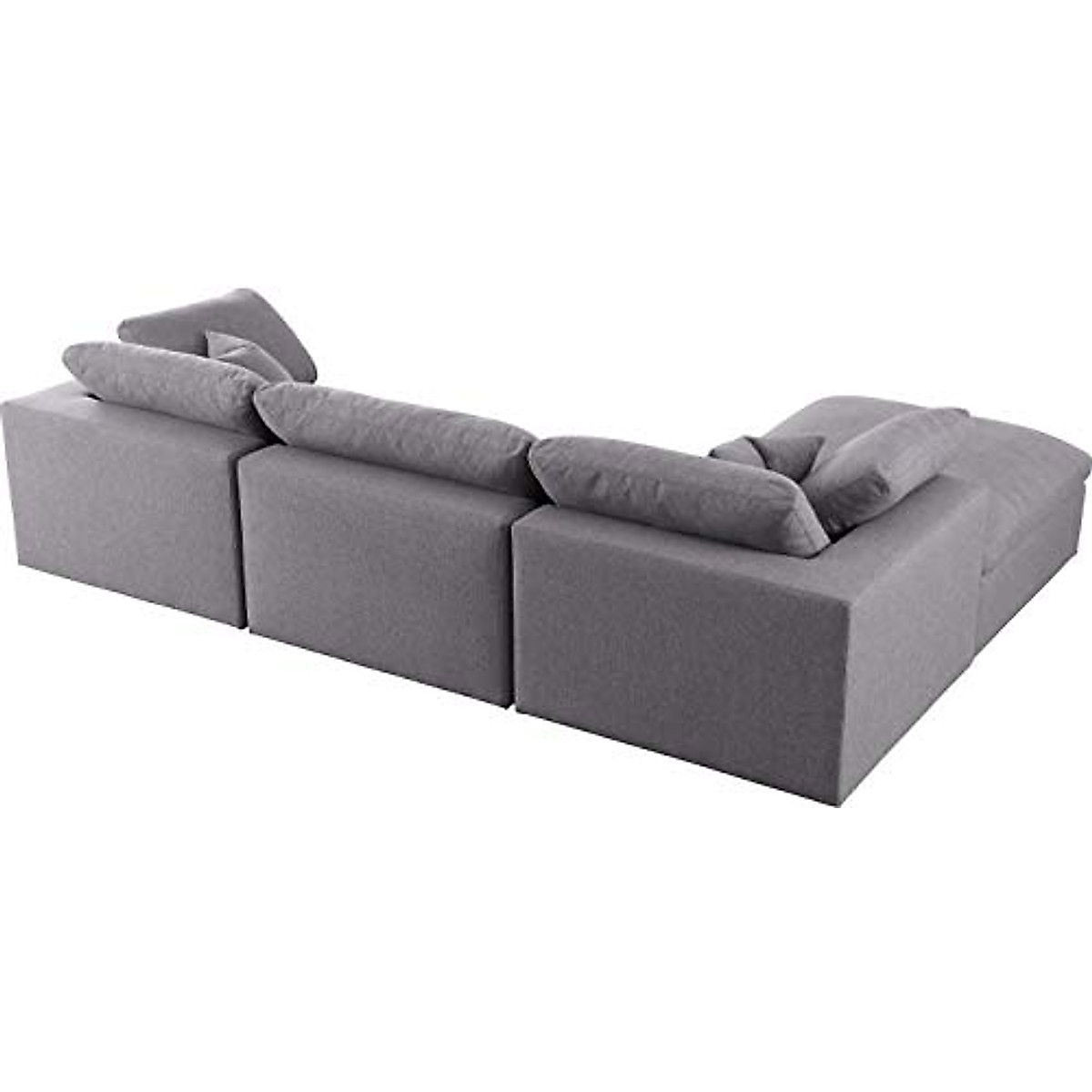 Meridian Furniture Serene Collection Modern | Contemporary Deluxe Comfort Modular Sectional, Soft Linen Textured Fabric, Down Cushions, 2 Corner + 1 Armless + 1 Ottoman, Grey