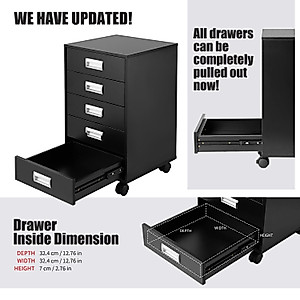 TOPSKY 5 Drawer Mobile Cabinet Fully Assembled Except Casters Built-in Handle (Black)