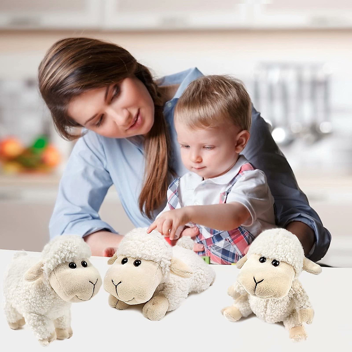 Tiny Heart Stuffed Animal Sheep Lamb Plush Toy 3 Pcs Sheep Stuffed Animal Cute and Soft Toy Plush Sheep for Kids Boys and Girls Lamb Toys White