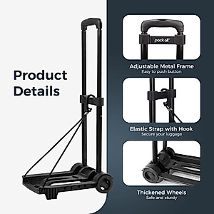 pack all Folding Luggage Cart, Heavy Duty Hand Truck with Wheels, Compact Trolley Cart for Home and Travel (Black)