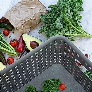ZHENFAN Grey Plastic Woven Storage Basket, 6-Pack Weave Gray Basket Organizer for Kitchen Office Bathroom