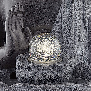 Sitting Buddha Outdoor Water Fountain with Light LED 28" High Faux Stone Meditation Decor for Garden Patio Backyard Deck Home Lawn Porch House Relaxation Exterior Balcony Roof - John Timberland