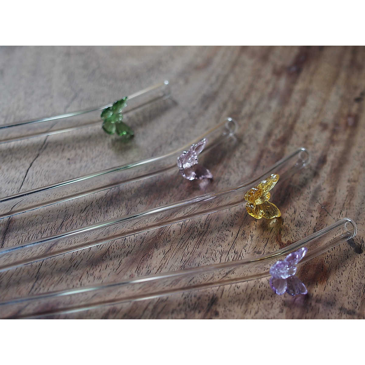 5pcs Butterfly Glass Straws Reusable Bent Drinking Straw 3D Butterfly on Clear Straws for Juices,Milk,Cocktails