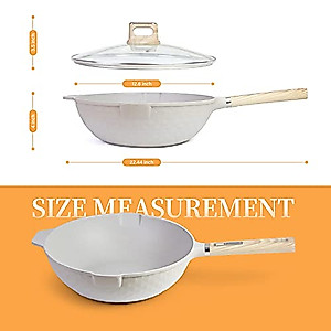 Ilovfeot Nonstick Wok Pan with Lid,Non Stick Wok Frying Pan 13 inch with Stay Cool Handle,Cooking Wok,Induction Compatible,Scratch Resistant,Dishwasher and Oven Safe