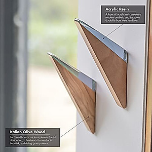 LINE+ARC The Wall Hook (Set of 3, Smoke). Solid Olive Wood & Acrylic Resin. Mid-Century Modern, Minimalist, Scandinavian, Decorative entryway for Coat hat Towel. Fasteners Included. 25lb Weight Limit