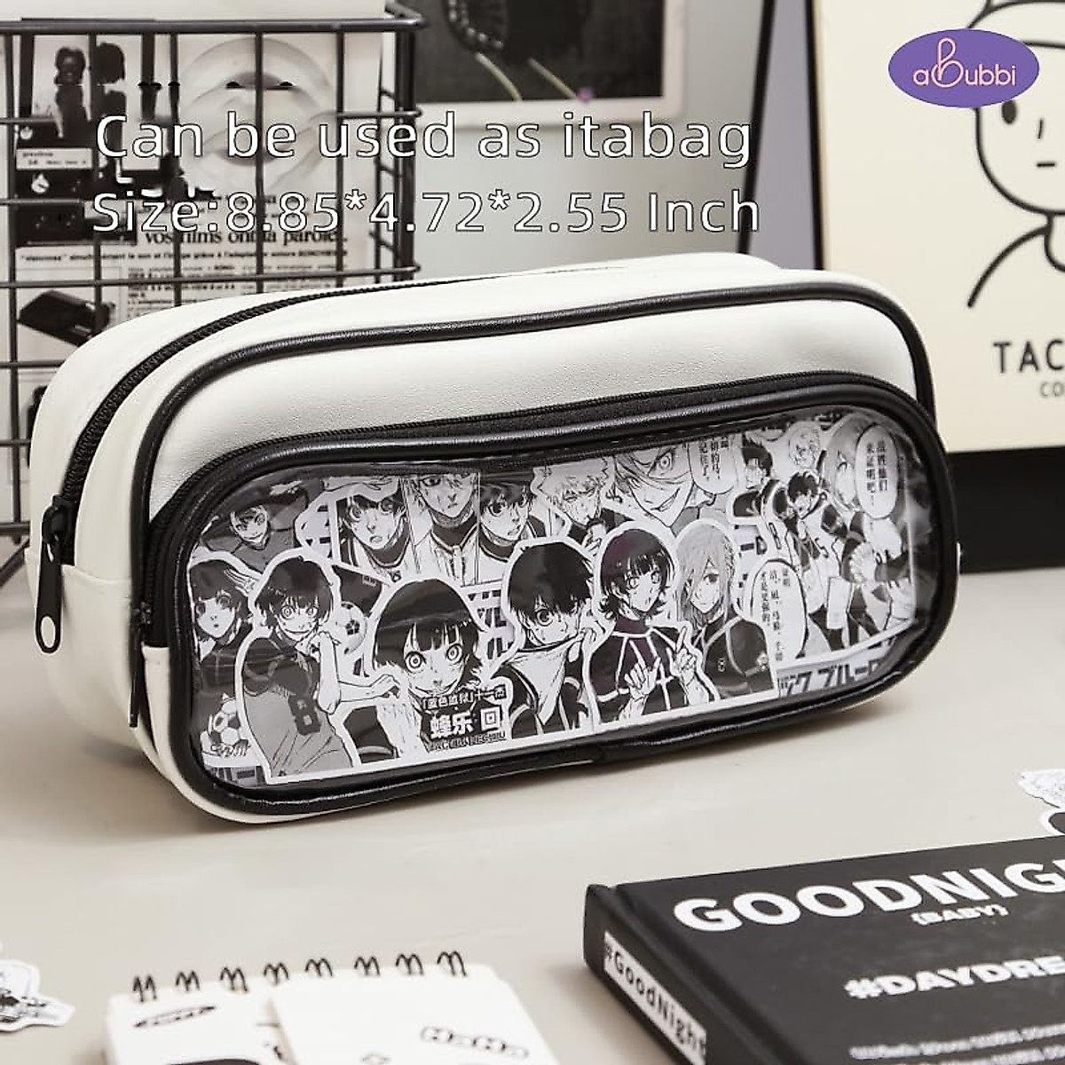 Abubbi ITA Pencil Pouch Large Capacity Pen Case with Transparent Window Black and White (Black and White)