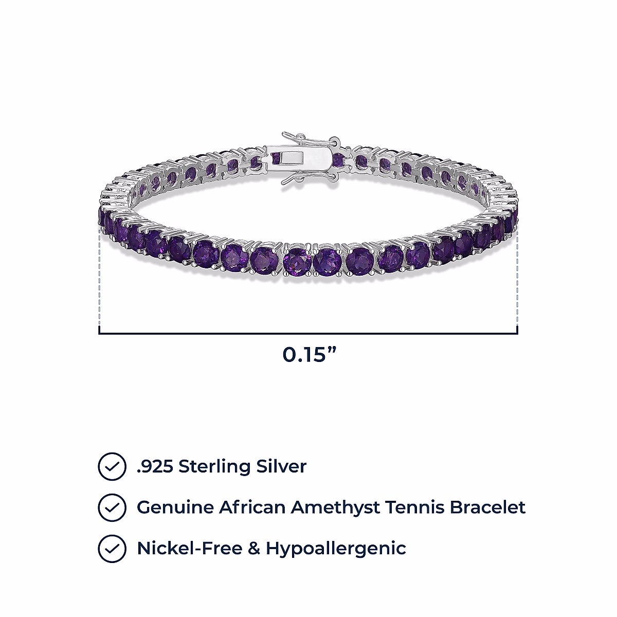 MORGAN & PAIGE Amethyst Tennis Bracelet For Women - 925 Sterling Silver Natural Gemstone Bracelet With 4mm Purple African Amethyst - February Birthstone Bracelet - 7.25"