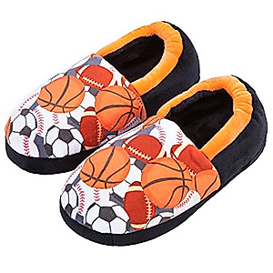 Little Kids Big Boys House Slippers, Kids Warm Slip On Home Slippers with Soft Memory Foam Cute Winter Nonslip Indoor Football Slippers