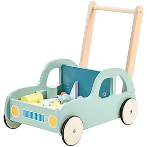 labebe Kids Push Activity Walker Wooden Baby Walker Toy for Boys/Girls with 54 Wooden Blocks, Toddler Sit to Stand Walking Wagon 12M+