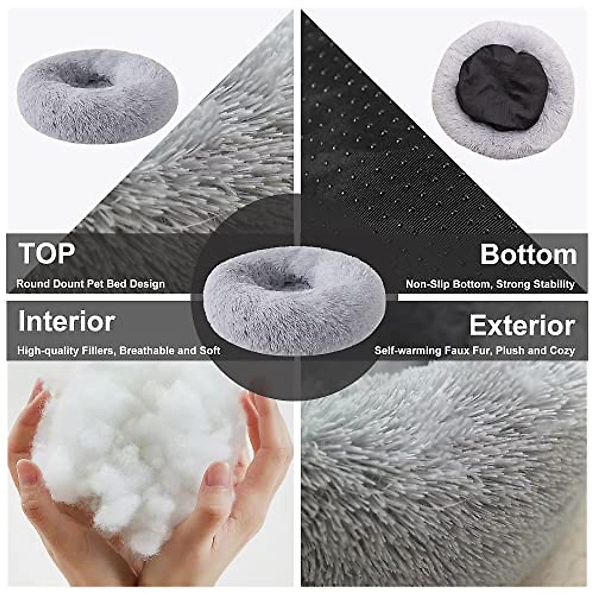 Waterproof Dog beds for Medium Dogs, Calming Anti Anxiety Cat Beds, Round Fluffy Faux Fur Plush Cozy - Confortable & Warm Donut Washable Pet Bed (16"/20"/24"/27"/36")