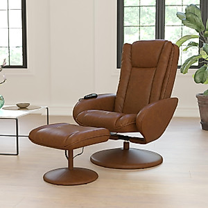 Flash Furniture Massaging Multi-Position Plush Recliner with Side Pocket and Ottoman, Piece Set, Brown