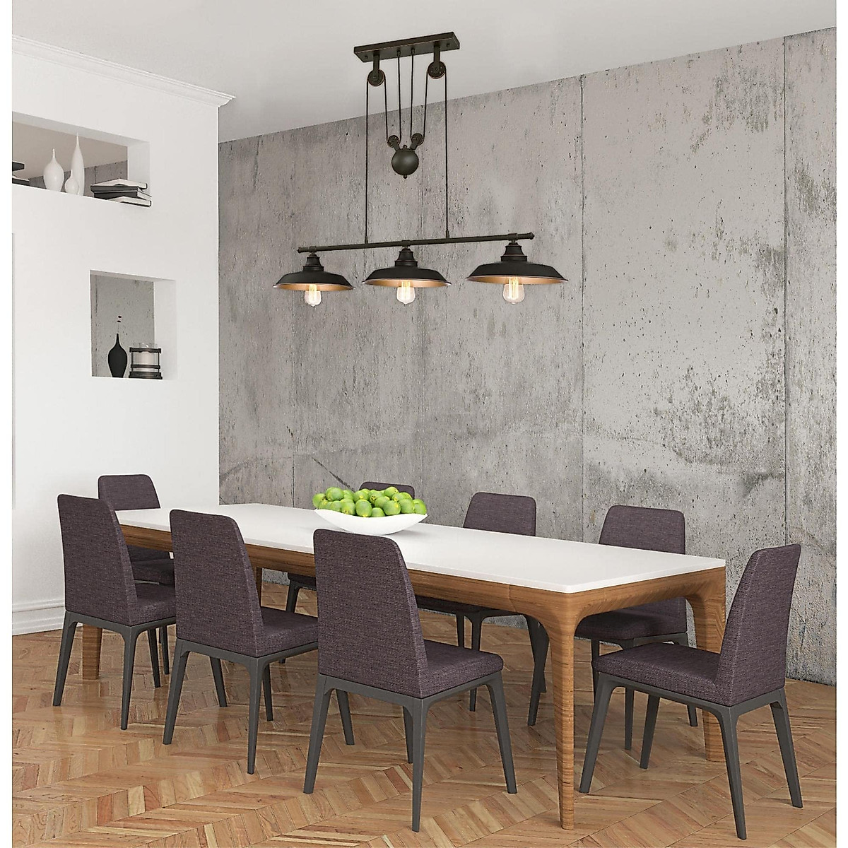 Westinghouse 6332500 Iron Hill Three-Light Indoor Island Pulley Pendant, Finish with Highlights and Metallic Interior, 3, Oil Rubbed Bronze/Bronze