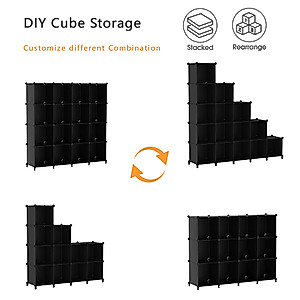 AWTATOS Cube Storage Organizer, 16 Cube Closet Organizer, Stackable Storage Cube Shelves, DIY Portable Closet Clothes Organizer Shelving for Bedroom, Closet, Wardrobe, Bathroom, Black