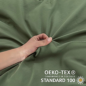 JELLYMONI Only 1 Piece Duvet Cover King Size - 100% Washed Cotton Linen Like Textured Comforter Cover, Breathable Soft Quilt Cover Without Pillowcases (Green, King 104"x90")