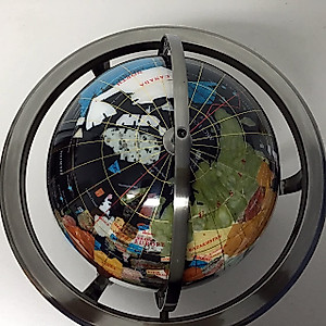 14" BLACK ONYX GEMSTONE GLOBE with Silver Stand