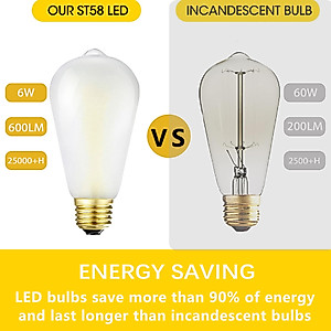 HOMOSUM E26 Frosted LED Edison Bulbs, 6W Equivalent 60W,600LM,AC120V, Soft White 3000K,ST58 Dimmable Antique LED Filament Bulbs with 90+ CRI, Pack of 6 (6W=60W Soft White)