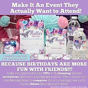 Amanda Creation Watercolor Floral Butterfly Birthday Party Fill In Style Invitations in pink, blue and purple. Set of 20 including envelopes