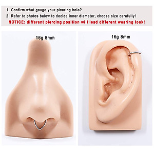 FANSING 316L Surgical Steel Teardrop Septum Hoop Hinged Triangle Septum Ring for Women 16 Gauge Septum Jewelry 8mm Septum Nose Rings Triangular Clicker Silver